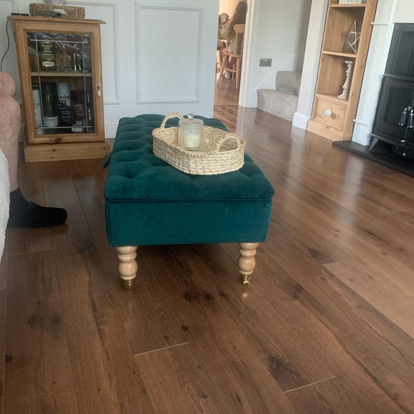 Navy Harris Tweed BC1 Queen Anne Stool Chesterfield Footstool Under ...