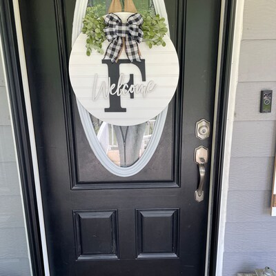 Monogram Front Door Sign, Welcome Door Decor, Front Door Hanger, Wood ...