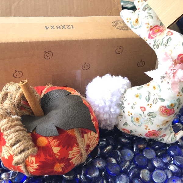 White Pink Blue Floral Bunny, Fabric Stuffed Easter Rabbit, Tiered Tray ...