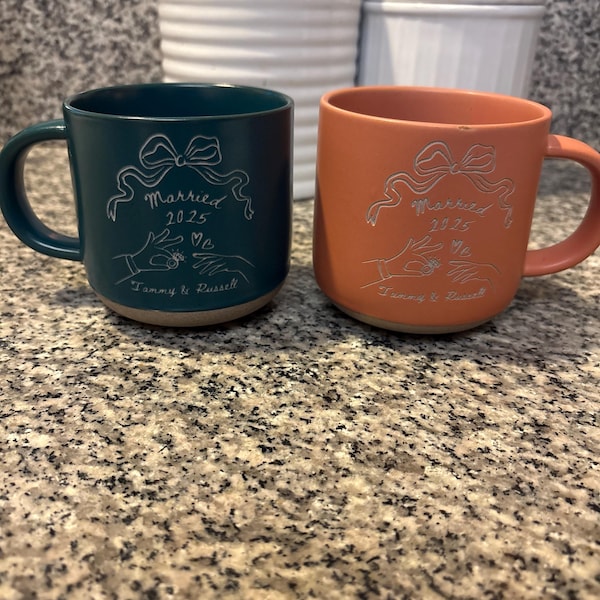 Personalised Engraved Engagement Pottery Mug, Engaged Ceramic Mug ...