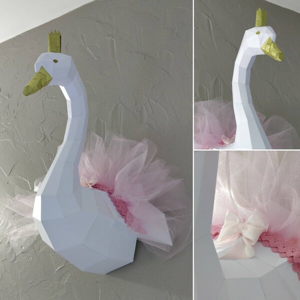 Papercraft Swan, DIY Paper Craft Model, PDF Template Kit, Low Poly ...