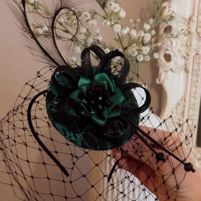 Black Crystal Fascinator Veiled Crystals or Pearl Studded Teardrop ...