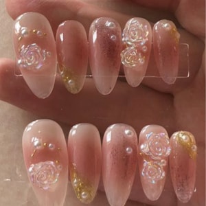 Elegant Clear Rose Glitter Press on Nails Premium Nails Gorgeous Nails ...