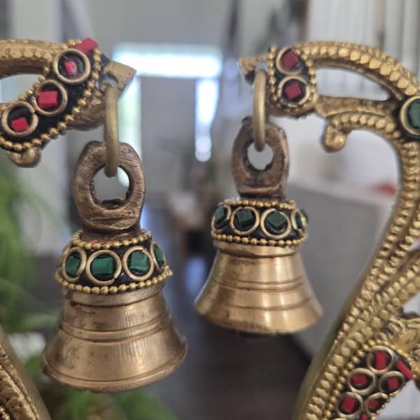 Brass Deepak With Stonework 20 Cm Brass Oil Lamp Stand With Bell Brass ...