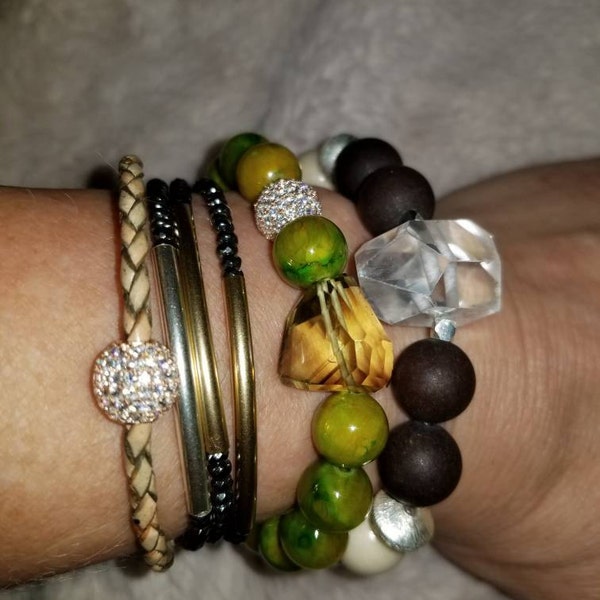Watermelon Jade & Quartz Teardrop Statement Bracelet / Gemstone ...