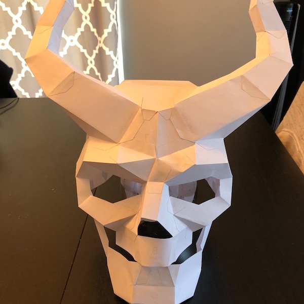 Horned Skull, Demon Paper Mask, Lowpoly 3D Papercraft Mask Template ...