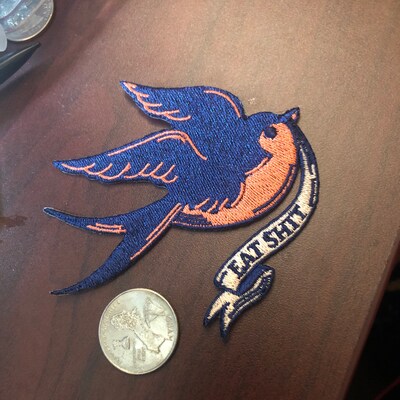 Eat Shit Bird Iron on Patch // Round Patch // Swallow Patches// Iron on // Tattoo Patch // Gift ...