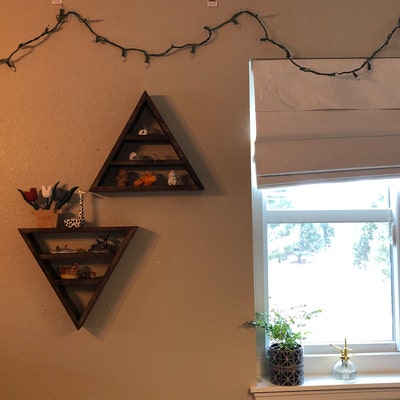 Set of TWO Shelves 16x 3. Solid Wood, Pyramids Triangle Shelf. Crystals ...