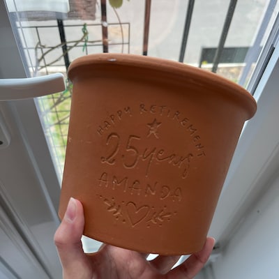Personalised Engraved Retirement Terracotta Flower Pot, Custom Made ...