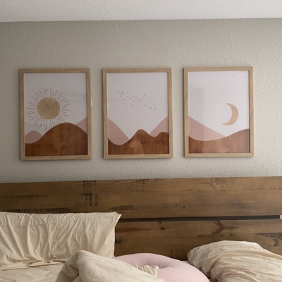 Abstract Landscape Sun and Moon Wall Art Boho Sun and Moon Print Set of ...