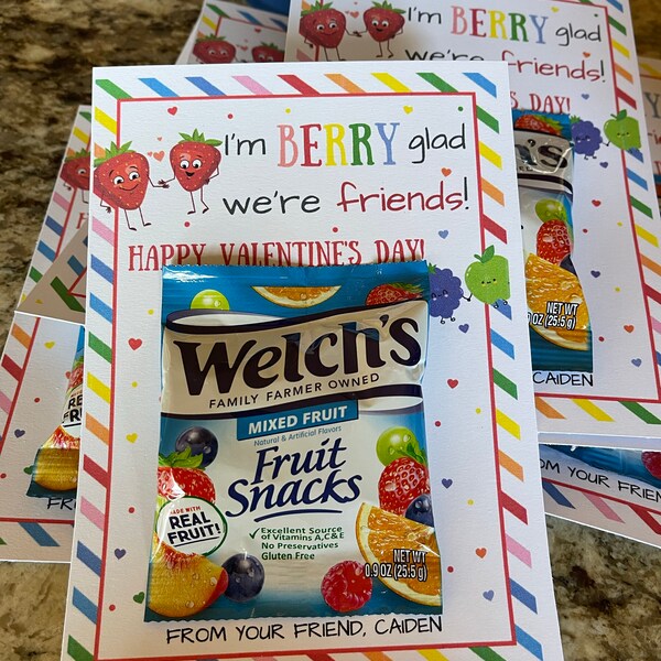 Valentine Cards for Fruit Snacks ,i'm Berry Glad We're Friends, Fruit ...