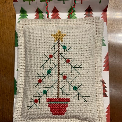 Cross Stitch Button Tree Ornament, Crafty Christmas Decoration, Folk ...