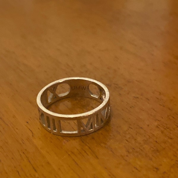 Real Gold Custom Roman Numerals Ring, Personalized Wedding Date Band in ...