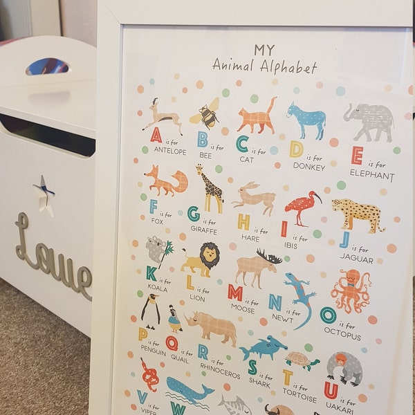 Animal Alphabet Print, Gender Neutral Nursery Decor, Bright Colours ...