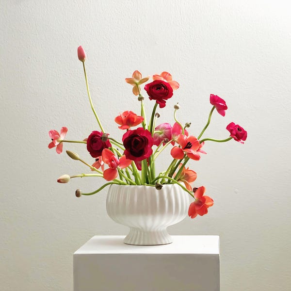 White Ceramic Compote Vase: 5.5" Floral Centerpiece Bowl - Etsy