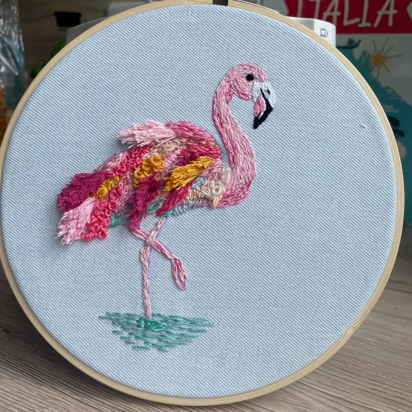 Colorful Textured Flamingo Hand Embroidery Pattern - PDF Instant ...
