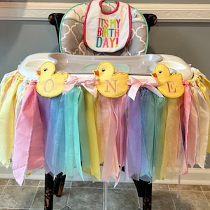 Pastel Rainbow High Chair Birthday Banner and Ribbon Garland Set ...