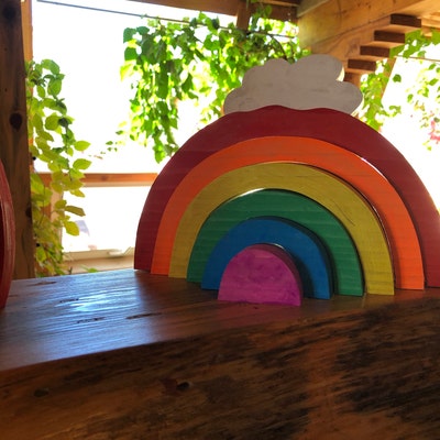 Big Stacker, Rainbow With Cloud, Unfinished Pine - Etsy