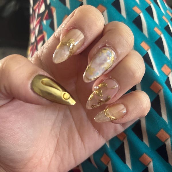 Handmade Opal Luxe Press on Nails | 3D Gold Gel Frames, Iridescent ...