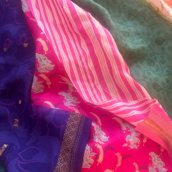 Huge Lot 100% Pure Silk Vintage Sari Fabric Remnants Scrap Bundle ...