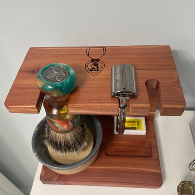Men's Grooming Shaving Stand for Razors and Brushes, Premium Wood, Dad ...