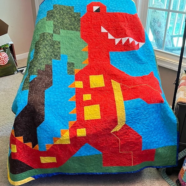 T-rex Dinosaur Quilt Pattern: Beginner Friendly, 3 Sizes (PDF) - Etsy