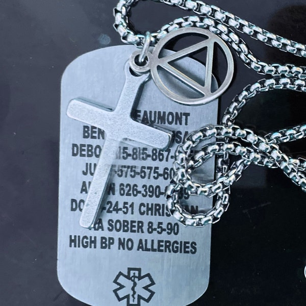 Medical Necklace ID Dog Tag – Stainless Steel (custom Engraved, 27 ...