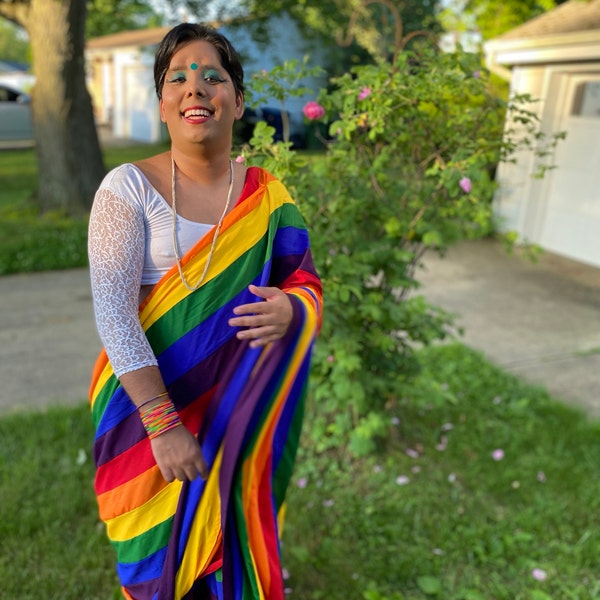 Handmade Rainbow Crepe Saree: Colorful LGBTQ Pride Fashion - Etsy