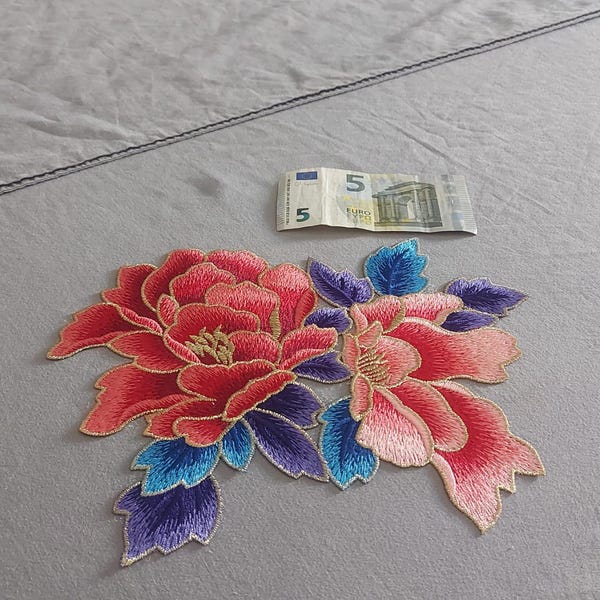 Set of 2 Royal Blue Rose Flowers Sew on Full Embroidered Patch ...