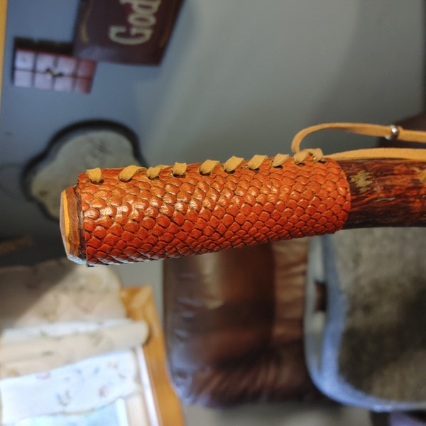 Custom Leather Walking Stick GRIP With Wrist Strap US Veteran Made USA ...