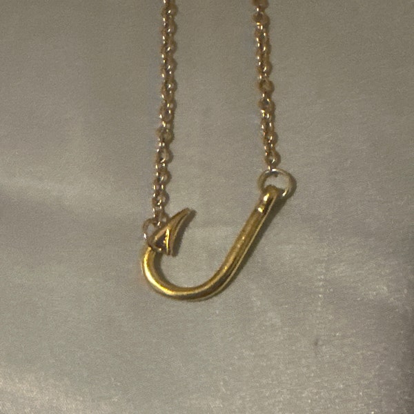 Gold Sideways Fishing Fish Hook Necklace on 16" Chain - Etsy
