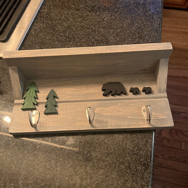 Rustic Wood Shelf With Hooks, Wood Shelf With Hooks, Entryway Shelf ...