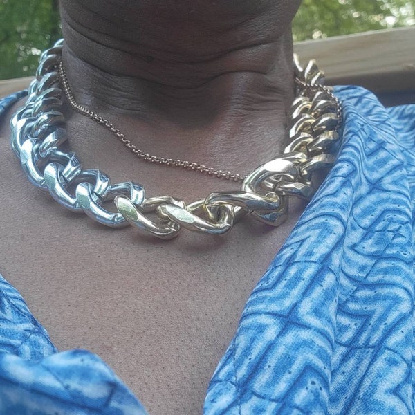 Large Antiqued Silver Rolo Chain Necklace. Large Replica Silver Coin ...