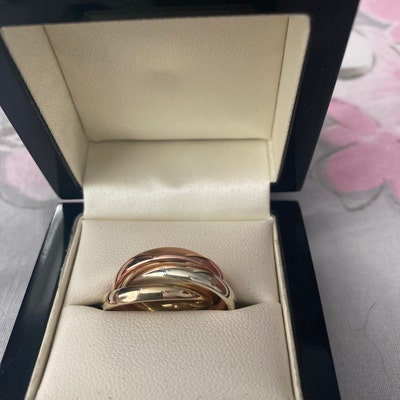 Solid 9ct Gold Russian Wedding Ring Rolling Ring Trio Ring Fidget Ring ...