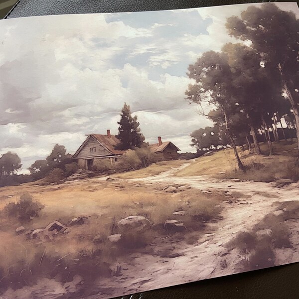 Printable Farmhouse Wildflowers Landscape Vintage Oil Painting, Muted ...