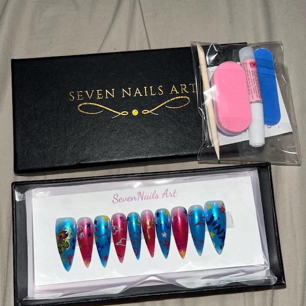 Ocean-inspired Pastel Press on Nails Colorful Elegant Nail Set 3D Gel ...
