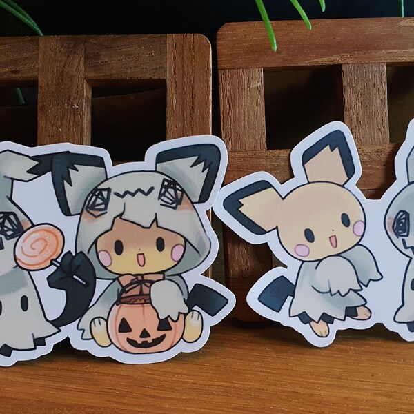 Pichu and Mimikyu Halloween Candy Matte Stickers Die Cut Handmade - Etsy