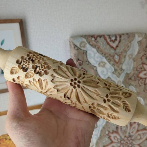 Flower Rolling Pin-embossed Rolling Pin-wooden Rolling Pin - Etsy