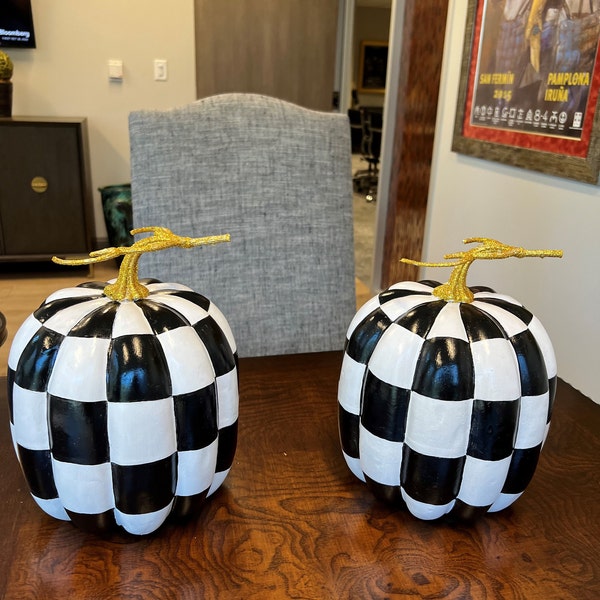 Hand Painted Pumpkins, 2 Sizes, Black and White Pumpkin Decor, Ceramic ...