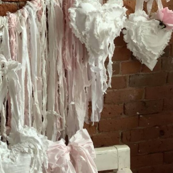 Tattered Pink and White Toile Raw Edge Washed Cotton Wrinkled Crinkled ...