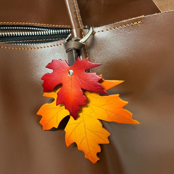 Maple Leaf Leather Bag Charm Keychain Custom Colors / Fall Gift Ideas ...