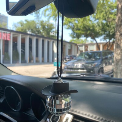 Black Cowboy Hat Disco Ball Car Hanging Rear View Mirror Accessory L ...