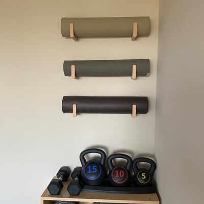 Wooden Yoga Mat Hooks Set, Two Lengths, Beech Wooden Yoga Mat Holder ...