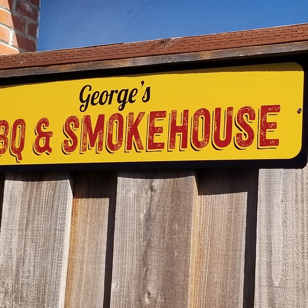 BBQ & Smokehouse Sign, Personalized Chef Smoker Cook Name Kitchen Sign ...
