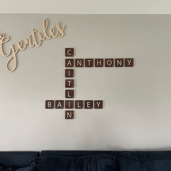 Scrabble Tiles Wall Art From Wood, Farmhouse Decor or Living Room Wall ...