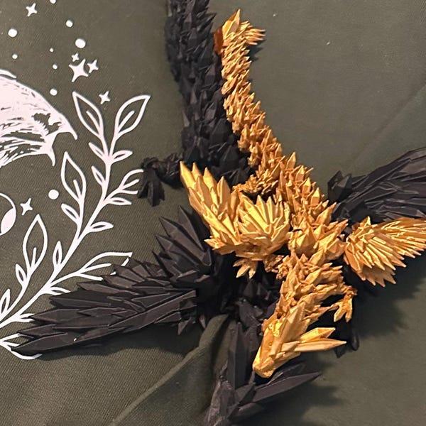 Black & Gold Combo 3D Print Articulating Dragons - Handcrafted Dragon ...