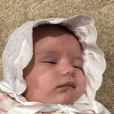 Large Vintage Style Eyelet Baby Bonnet, Christening Bonnet, Baptism ...
