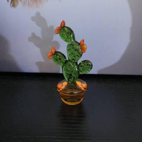 Glass Cactus Figurine, Hand Blown Plant, Handmade Glass Potted Plants ...
