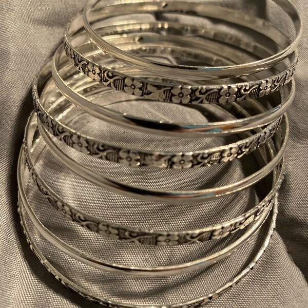 Solid Silver Bangle, Set of 8 Bangle, Silver Bangle, Handmade Bangle, Women Bangle, Wide Boho ...