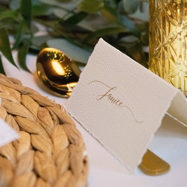 Wedding Place Cards: Deckle Edge Folded Name Tags - Custom Guest Names ...